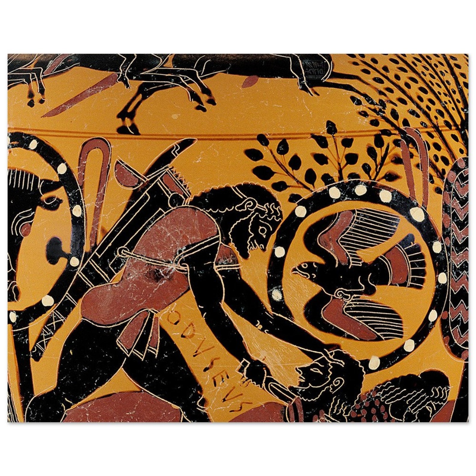 Vintage Art Print - Odysseus Slays Thracian Warrior - 540 B.C. Greek ...