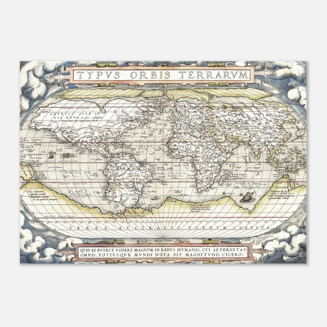 Old Map Collection Replica the Ortelius First World 1570 - High Quality ...