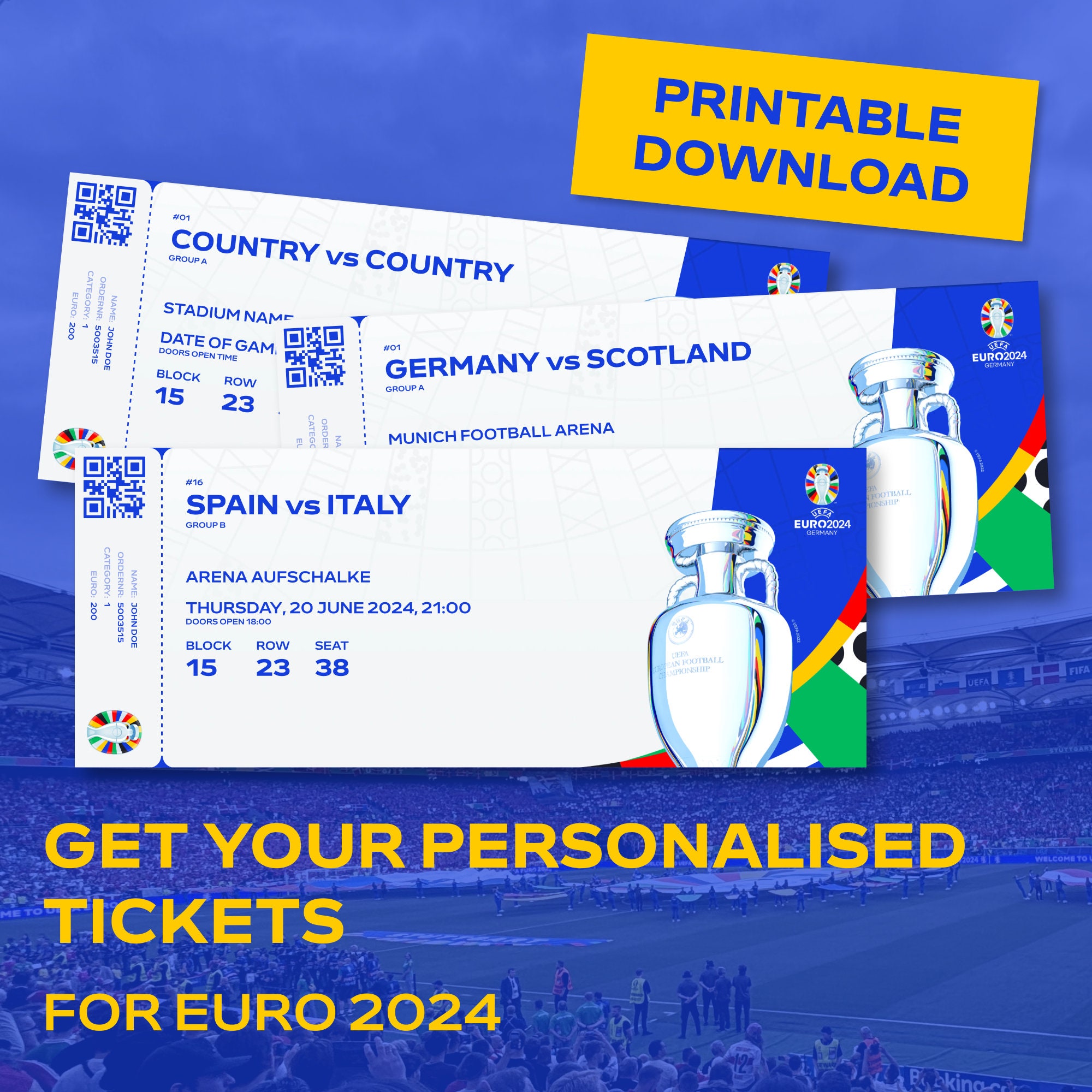 Personalised EURO 2024 Ticket, Custom EUROS 2024 Tickets, Personalised ...