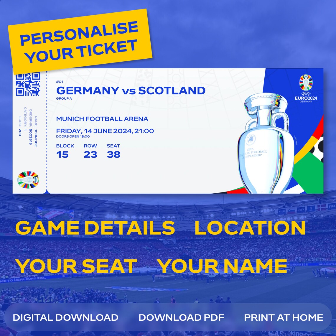 Personalised EURO 2024 Ticket, Custom EUROS 2024 Tickets, Personalised ...