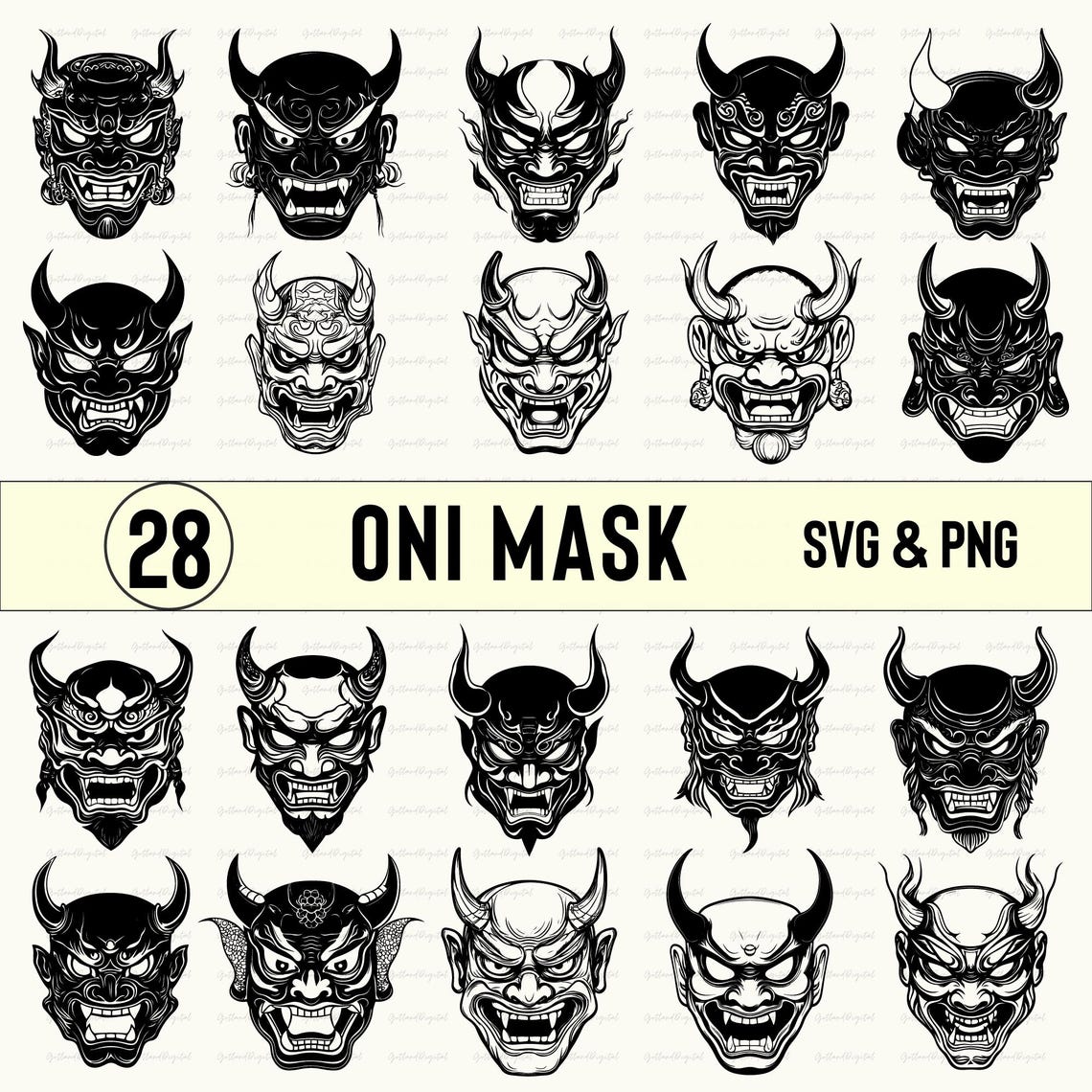 Oni Mask Svg Png, Oni Mask Clipart, Oni Mask Silhouette, Oni Mask ...