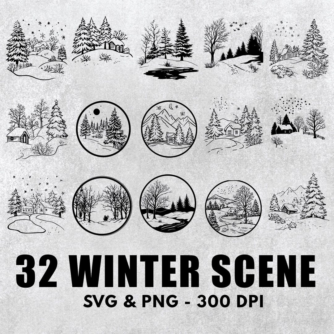 Winter Scene SVG Bundle: Holiday Clipart, Silhouette Cut Files (PNG) - Etsy