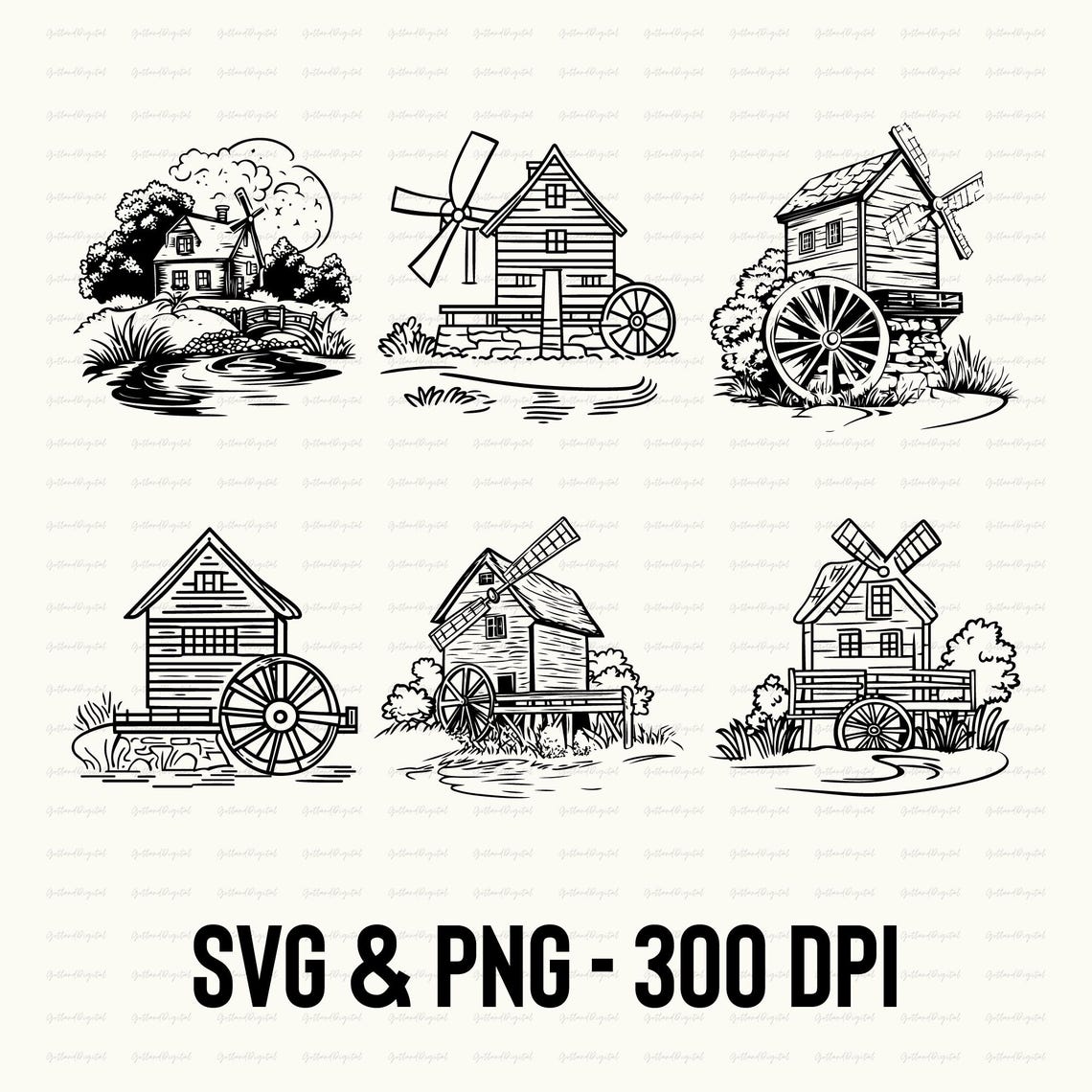 Watermill Svg Png, Watermill Clipart, Watermill Silhouette, Watermill ...