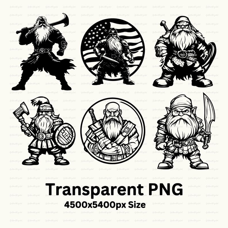 Dwarf Warrior Clipart: Silhouette Vector Cut Files (SVG, PNG) - Etsy
