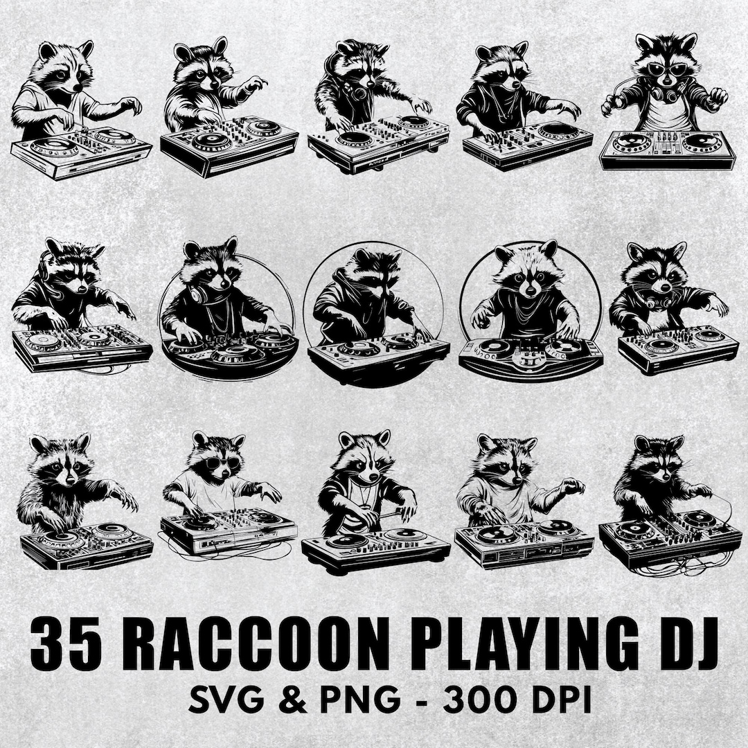 Raccoon Playing Dj Svg Png, Raccoon Playing DJ Clipart, Raccoon DJ ...