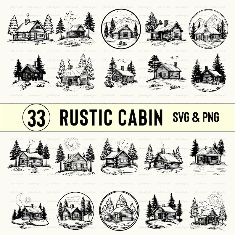 Rustic Cabin Clipart: Silhouette Vector Cut Files (SVG, PNG) - Etsy