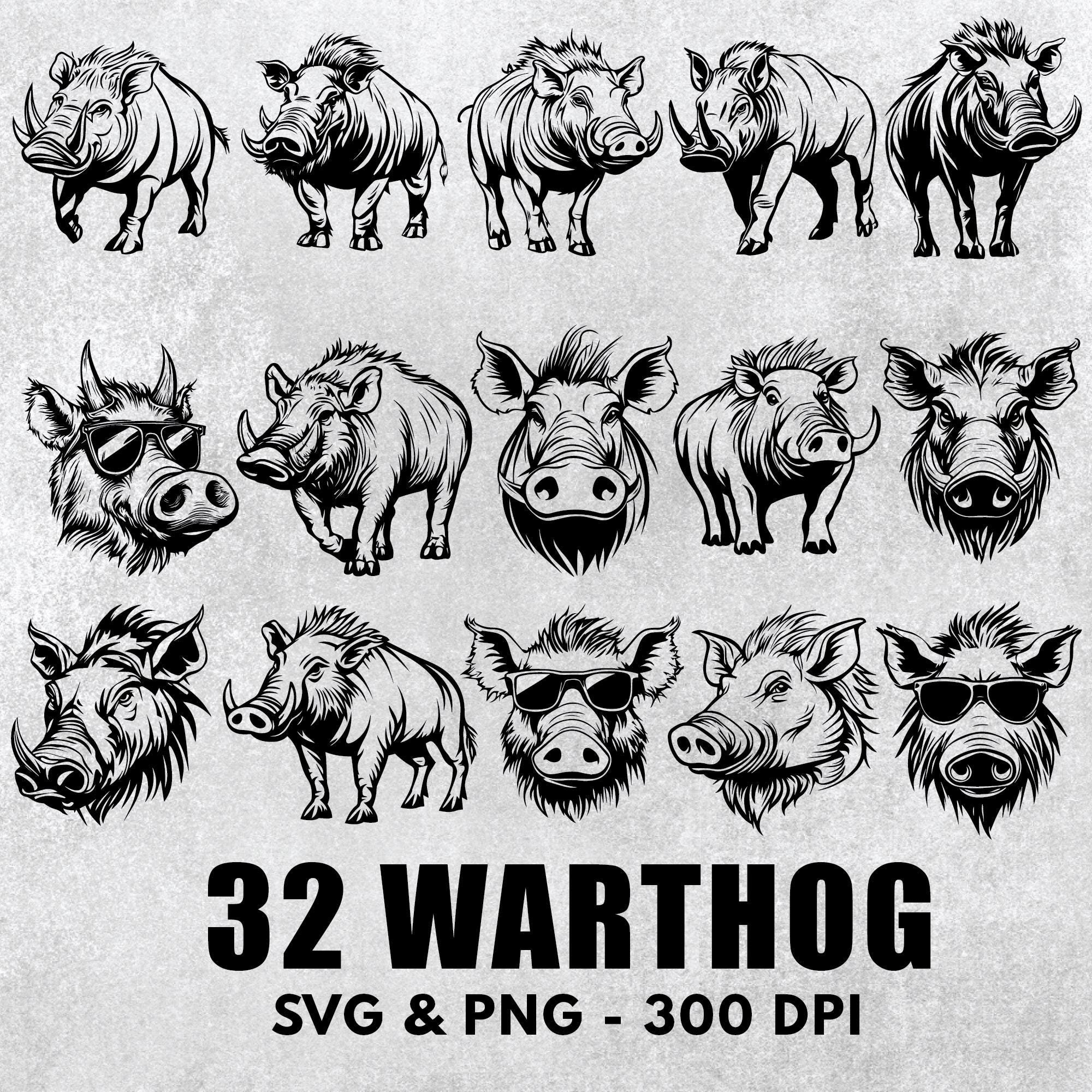 Warthog SVG PNG Bundle: Wild Animal Clipart, Vector Cut Files - Etsy