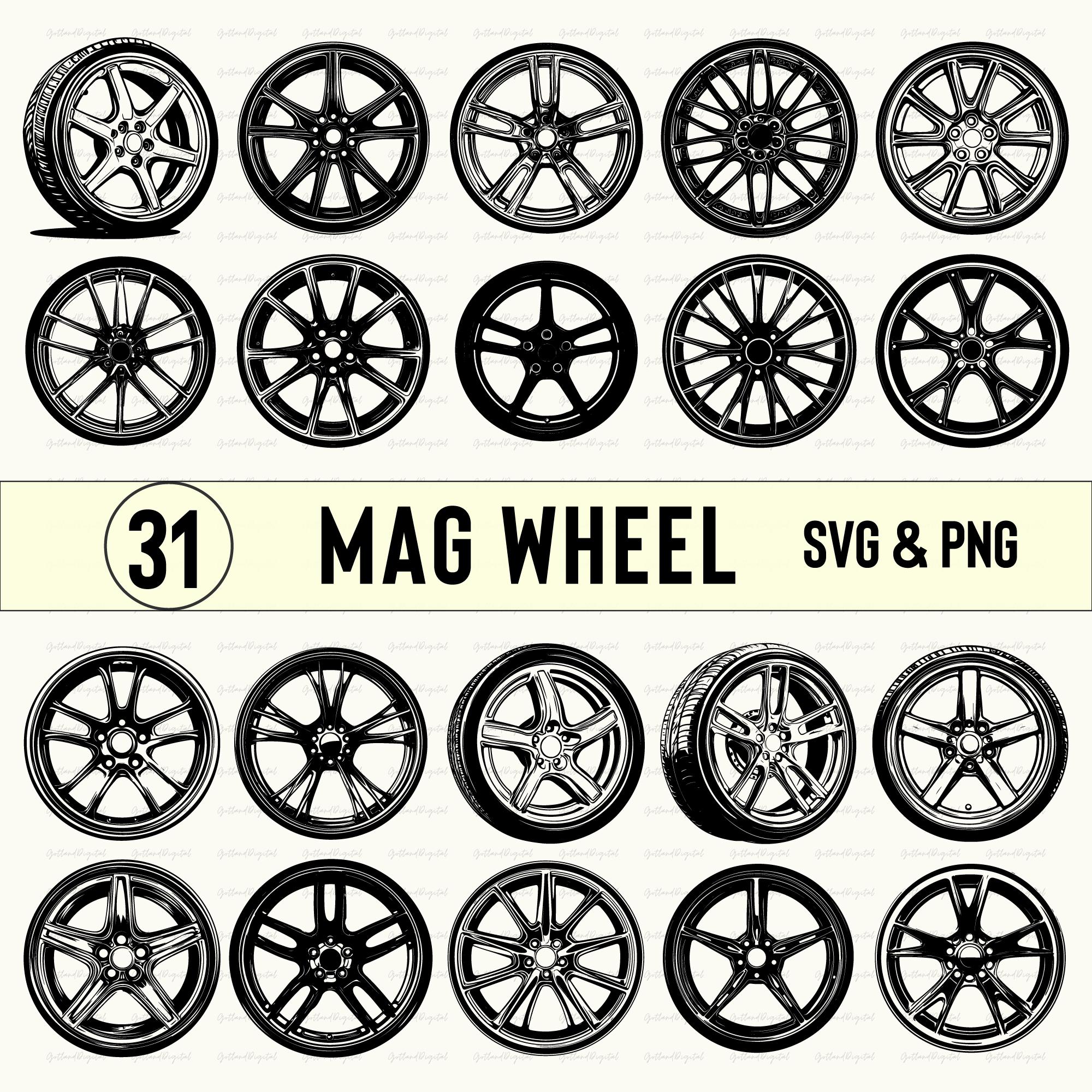 Mag Wheel Clipart: Vector Silhouette Cut Files (SVG, PNG) - Etsy