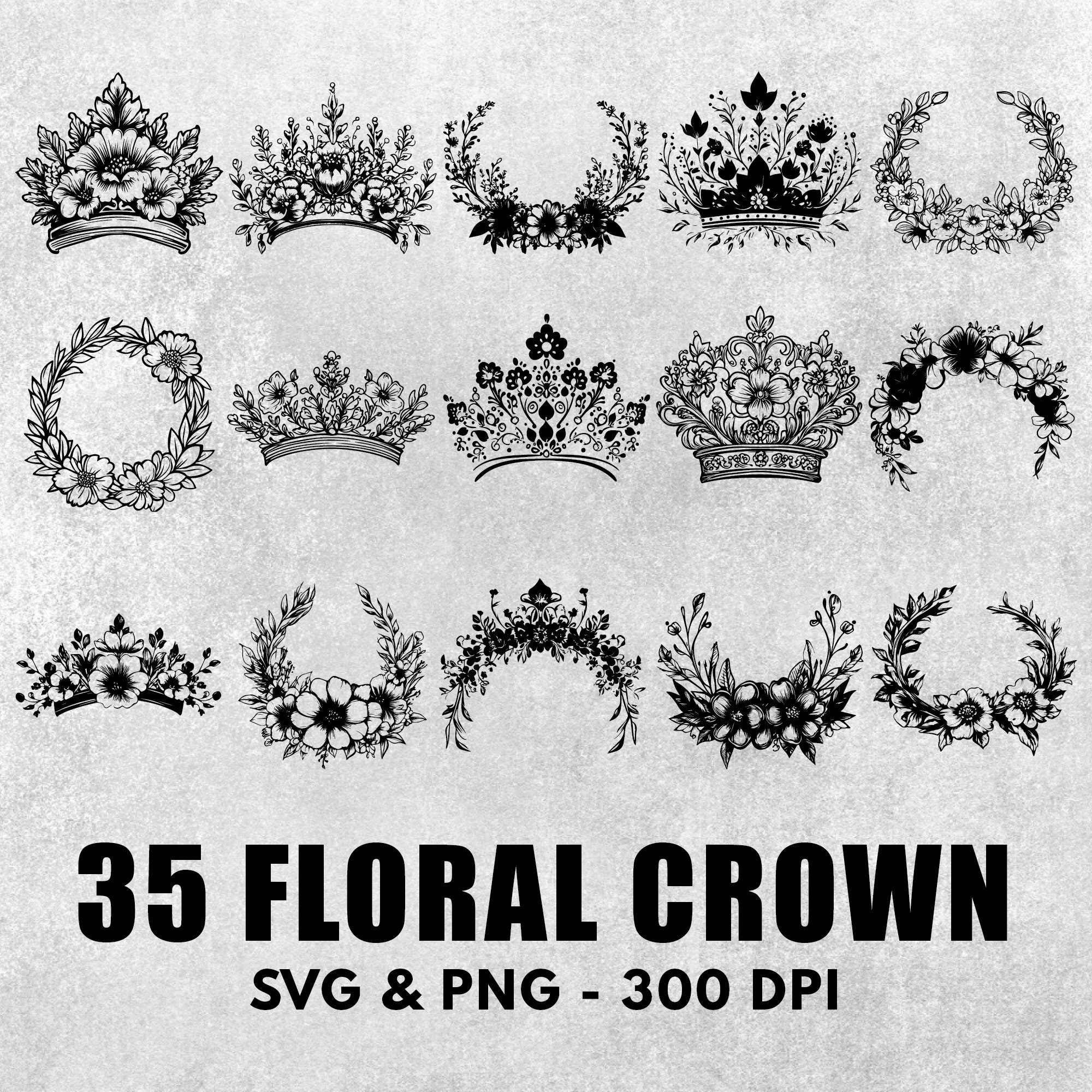 Floral Crown Svg Bundle, Floral Crown Silhouette, Floral Crown Clipart ...
