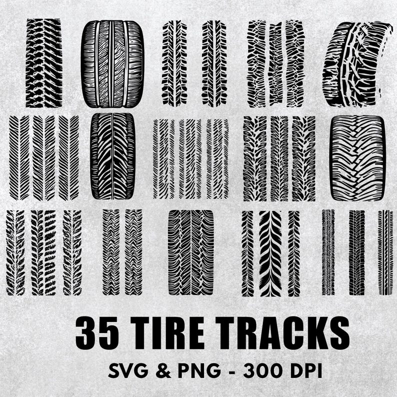 Tire Tracks SVG Bundle: Vector Clipart, Decal Designs (PNG) - Etsy