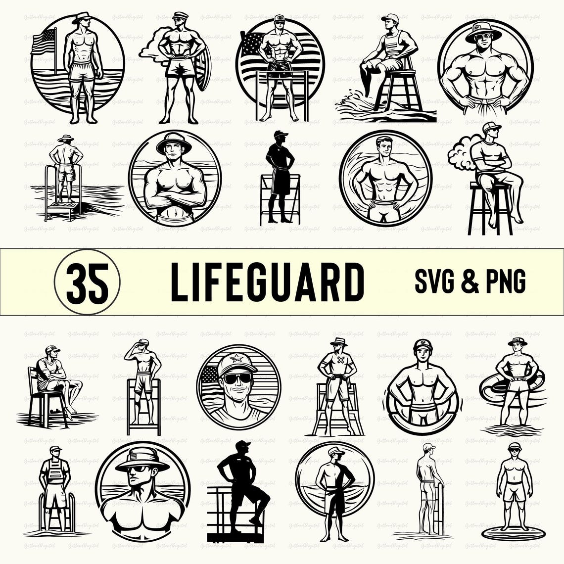 Lifeguard Clipart: Silhouette Vector Cut Files (SVG, PNG) - Etsy