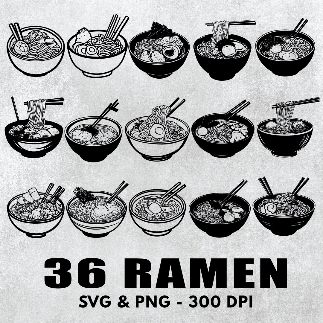 Ramen Silhouette Bundle Svg, Ramen Svg Vector Set, Ramen Clipart Png ...
