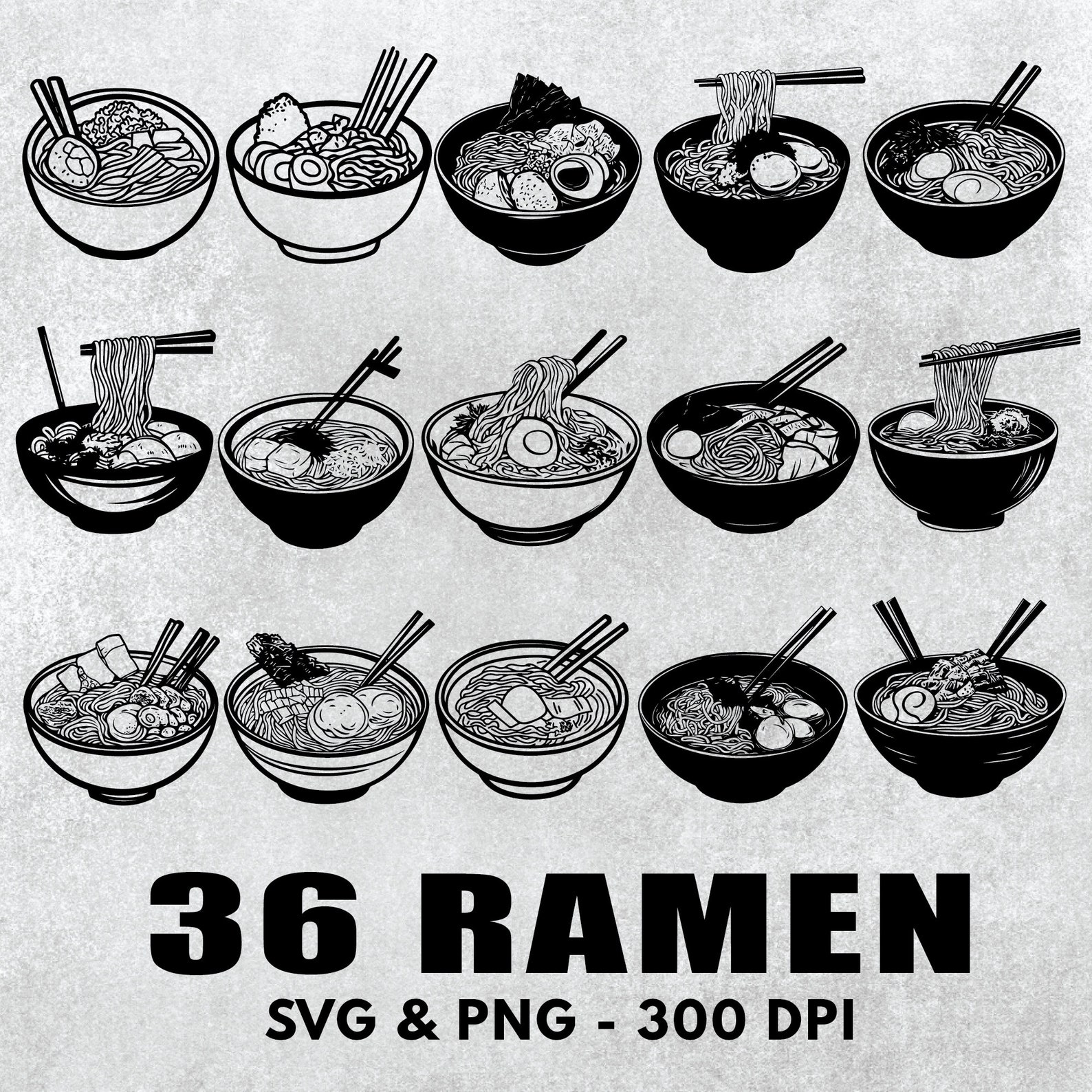 Ramen Silhouette Bundle Svg, Ramen Svg Vector Set, Ramen Clipart Png ...