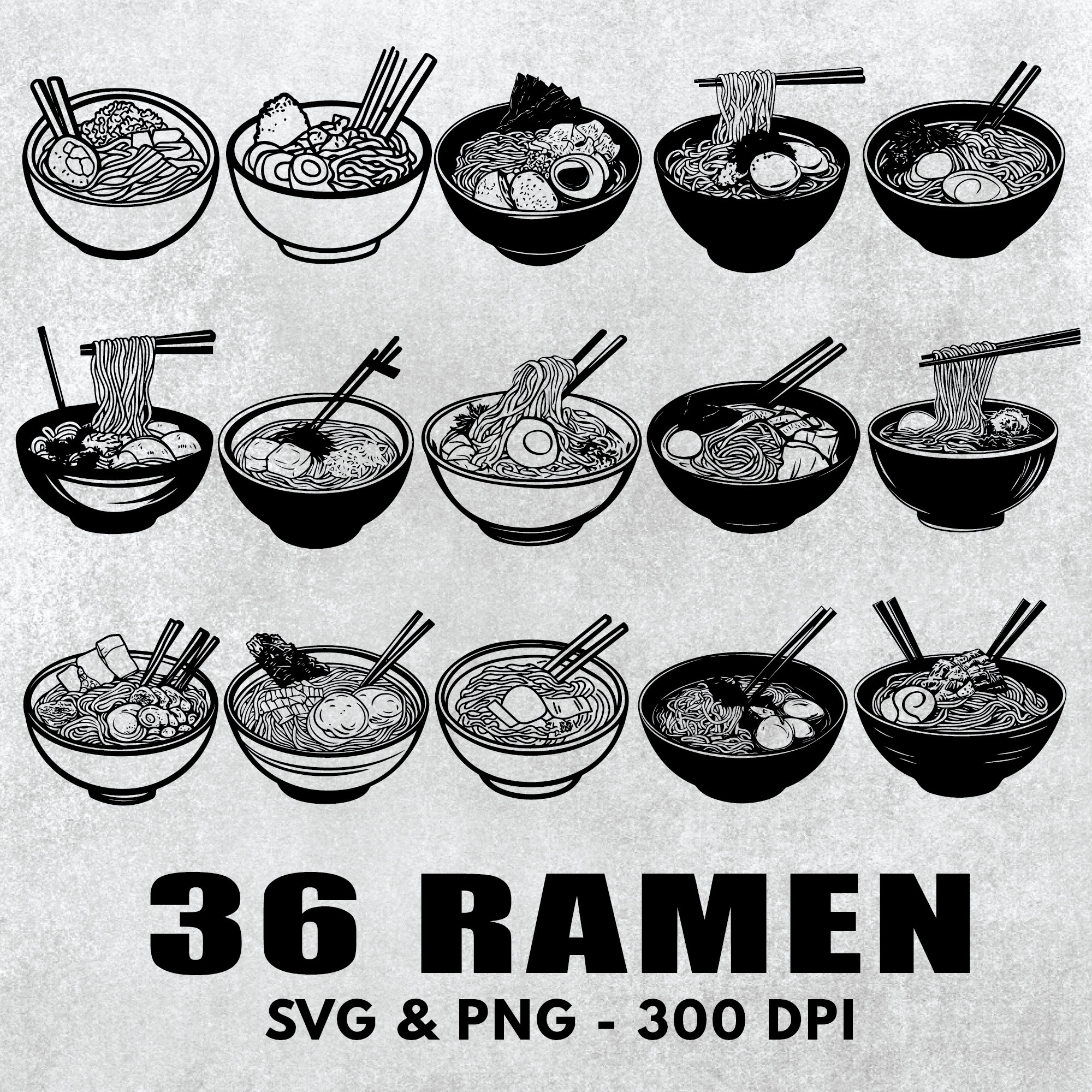 Ramen Silhouette Bundle Svg, Ramen Svg Vector Set, Ramen Clipart Png ...