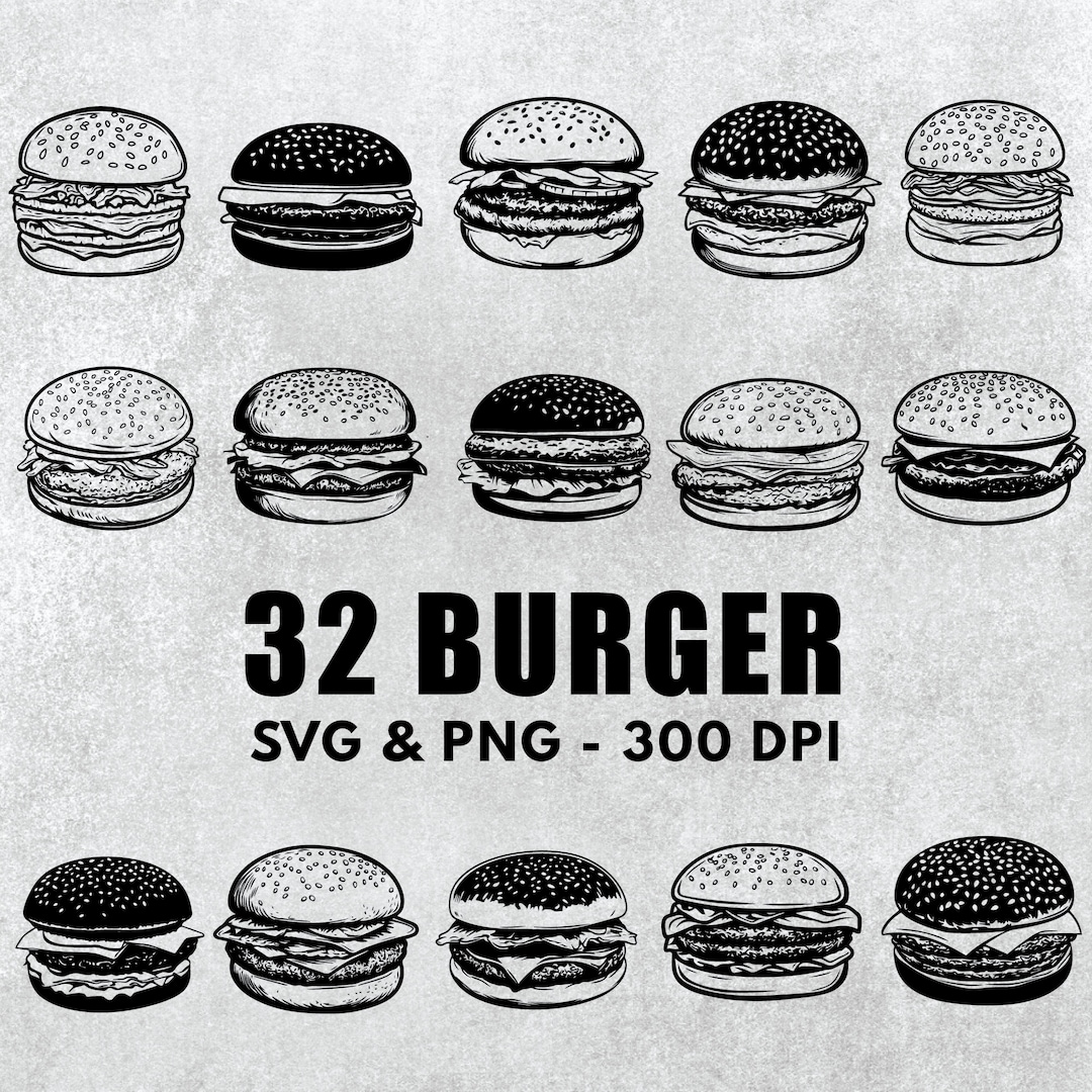 Burger Silhouette Bundle Svg, Burger Svg Vector Set, Burger Clipart Png ...