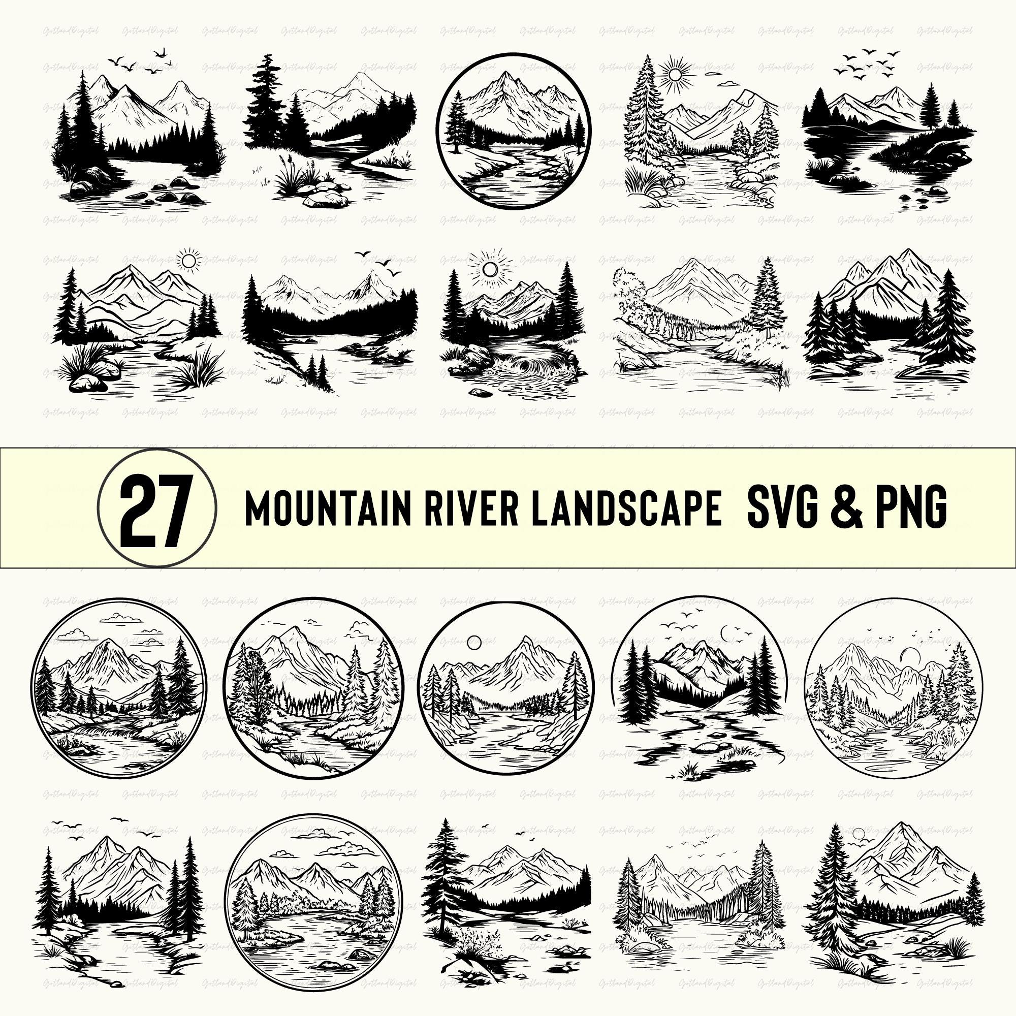 Mountain River Landscape Svg Png, Mountain River Landscape Clipart ...