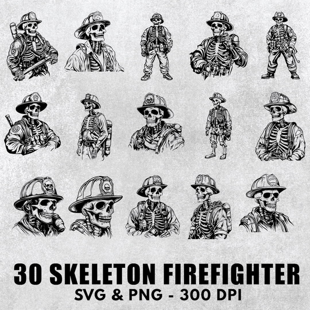 Skeleton Firefighter SVG Bundle: Clipart, Silhouette, Vector (PNG, SVG ...