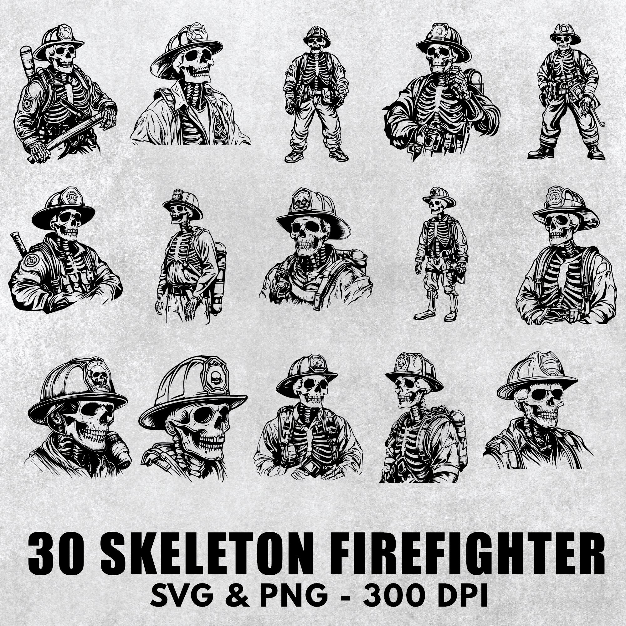 Skeleton Firefighter SVG Bundle: Clipart, Silhouette, Vector (PNG, SVG ...