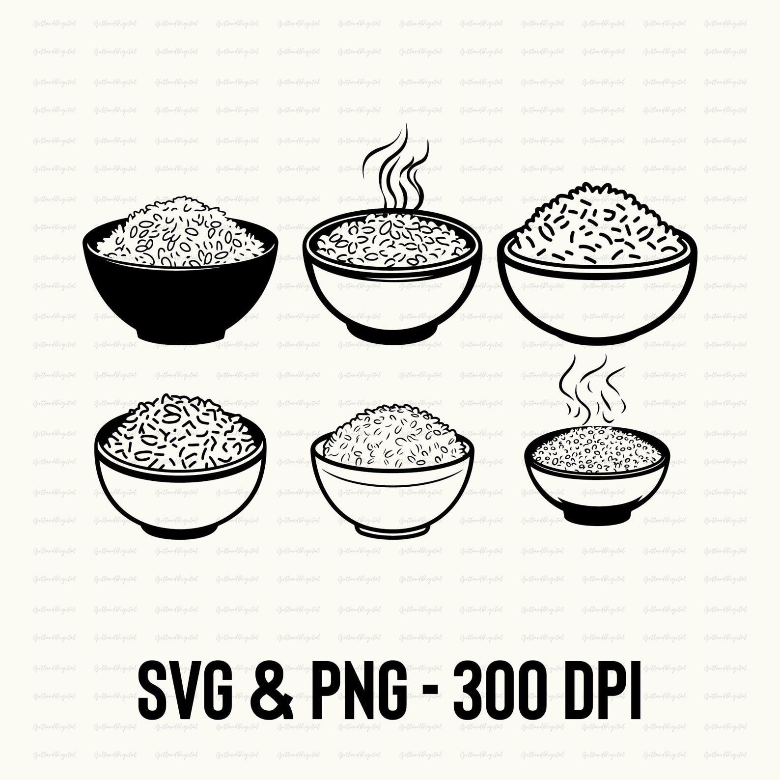 Bowl of Rice SVG PNG Bundle: Clipart Silhouette Vector Designs (digital ...