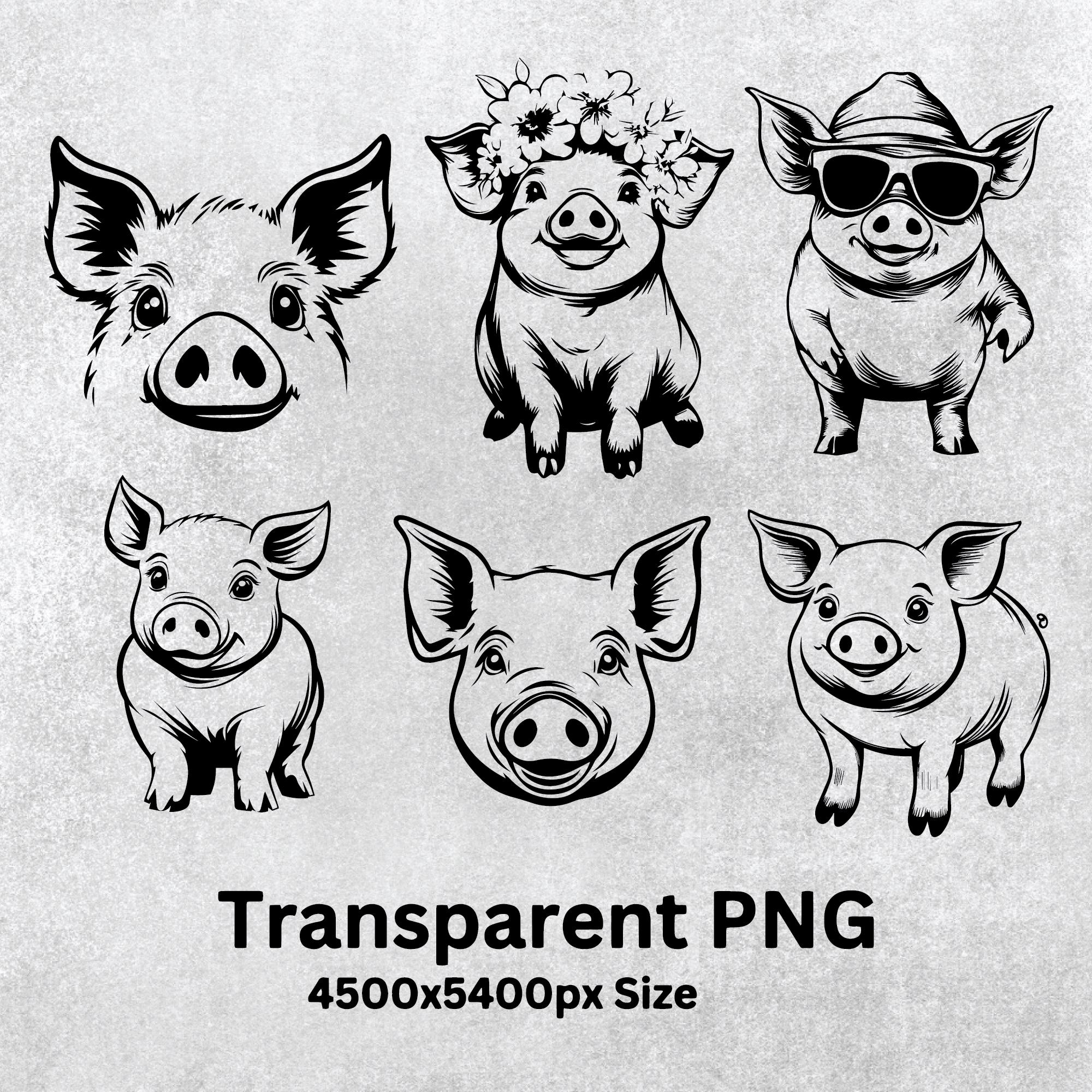 Cute Pig Svg Png Bundle, Cute Pig Clipart, Cute Pig Silhouette, Cute ...