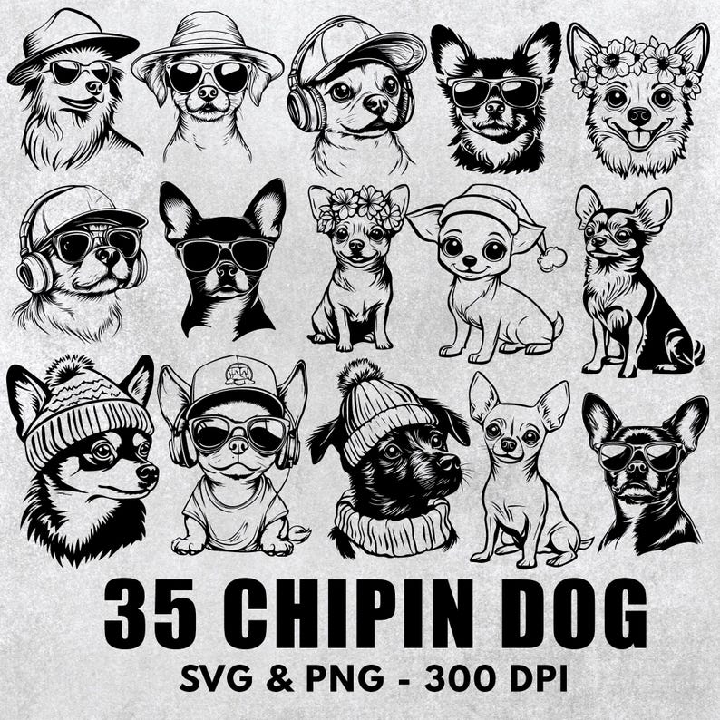 Chipin Dog SVG Bundle: Silhouette Clipart Cut Files (PNG, SVG) - Etsy