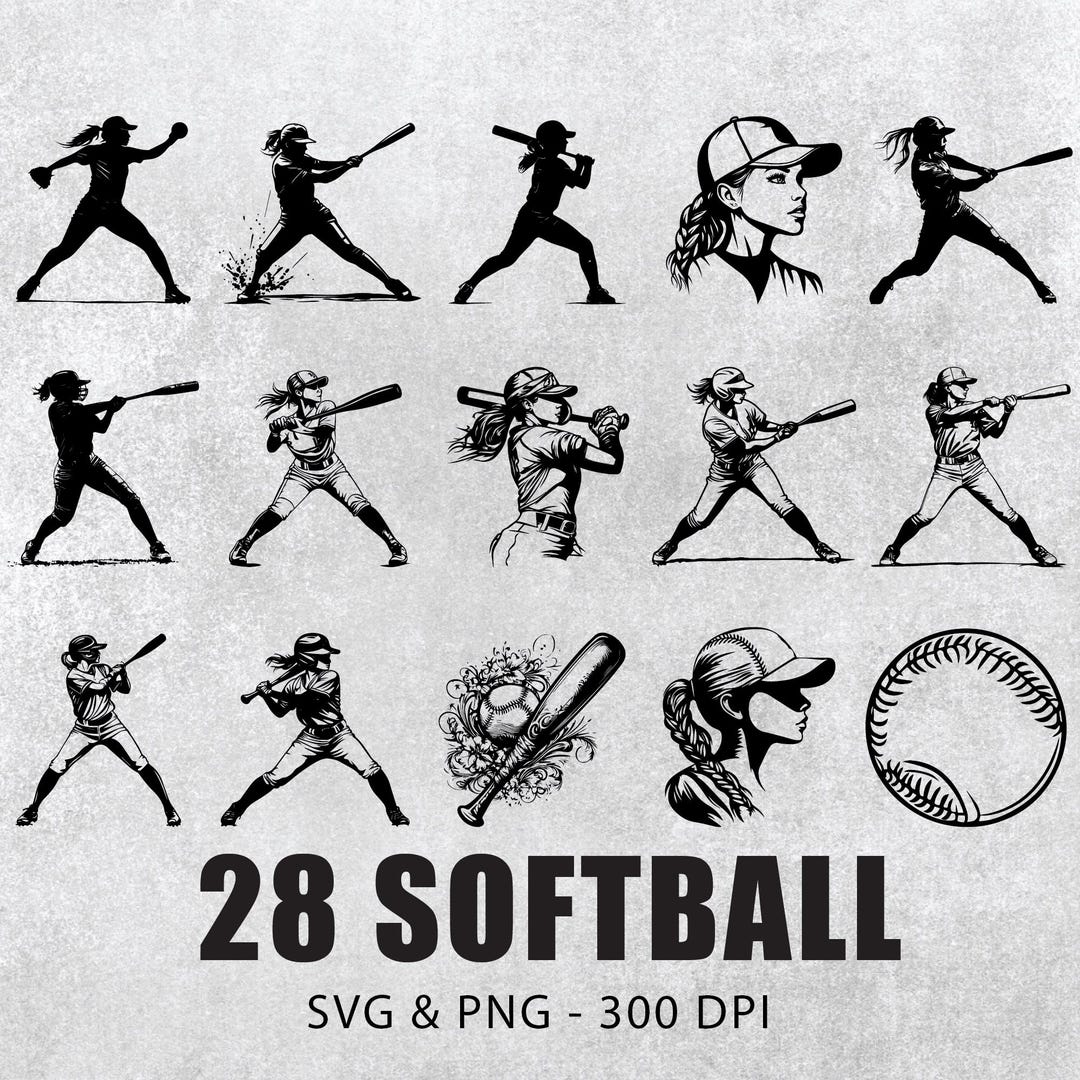 Softball Svg Png Bundle, Softball Vector Set, Softball Clipart ...