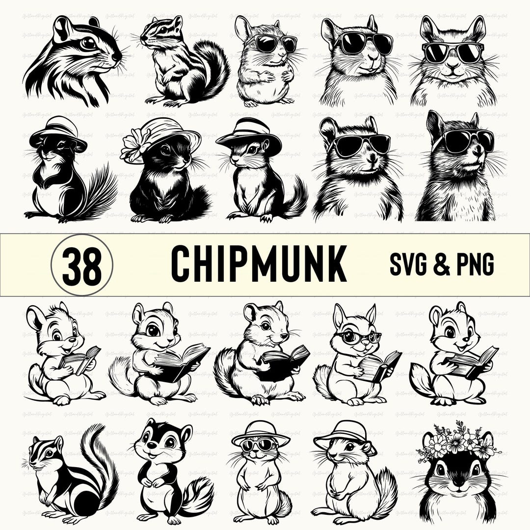 Chipmunk Silhouette SVG & PNG Clipart Bundle - Etsy