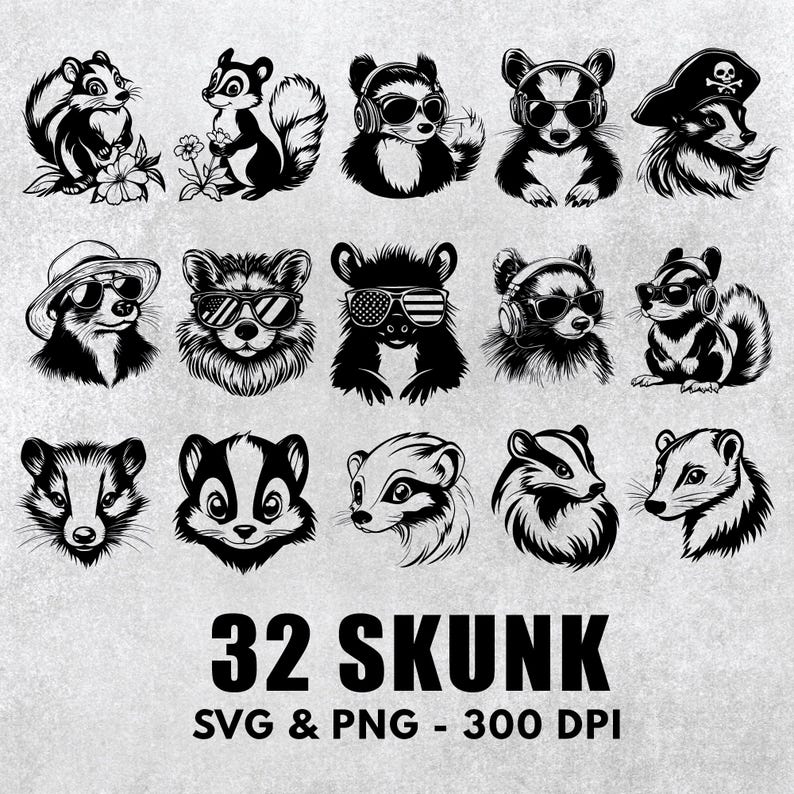 Skunk SVG PNG Bundle: Vector Clipart Cut Files - Etsy