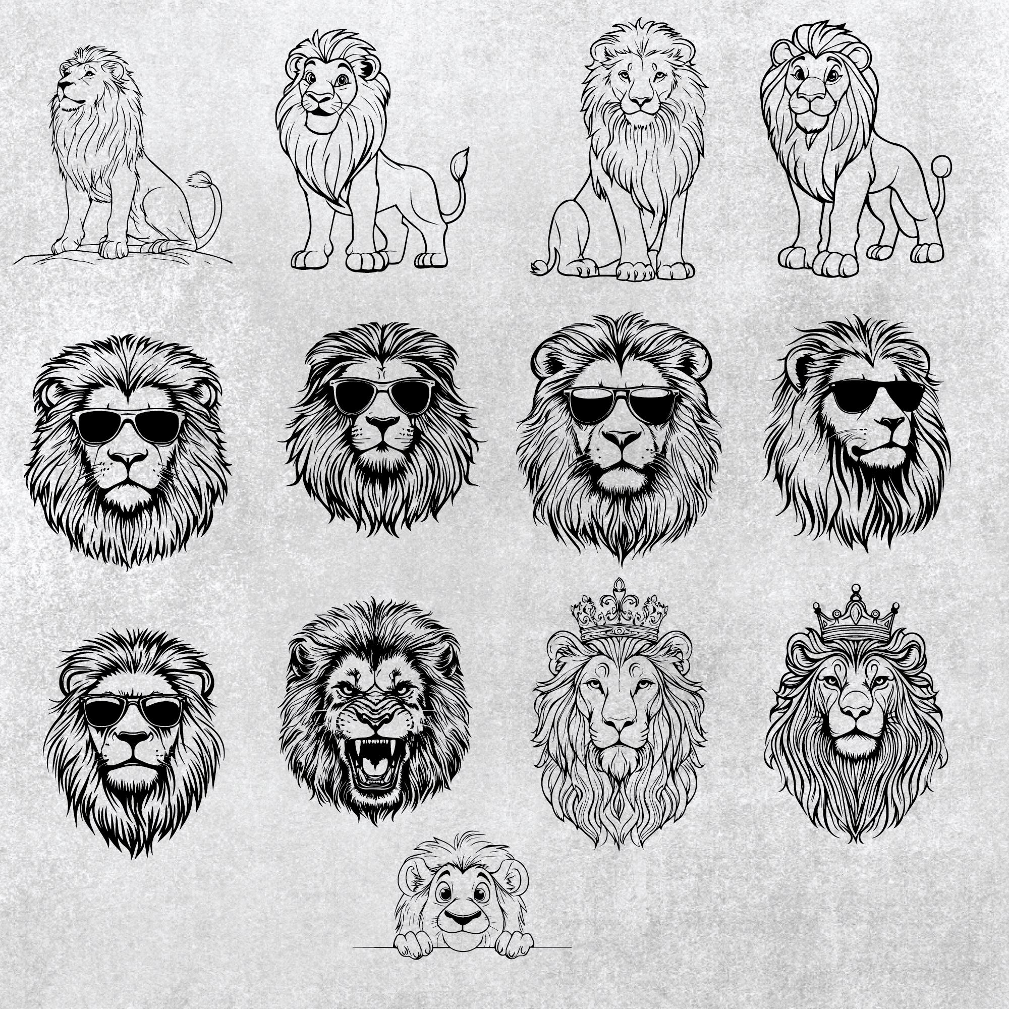 Lion Svg Bundle, Lion Silhouette Set, Lion Clipart, Lion Decal, Lion ...