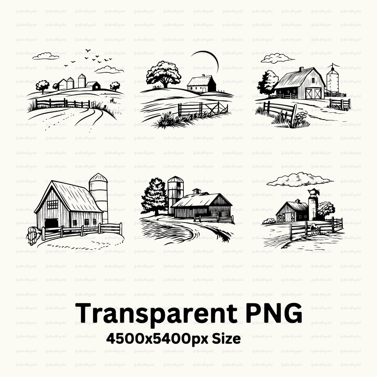 Farm Ranch SVG PNG Bundle: Countryside Clipart, Silhouette Vector Art ...