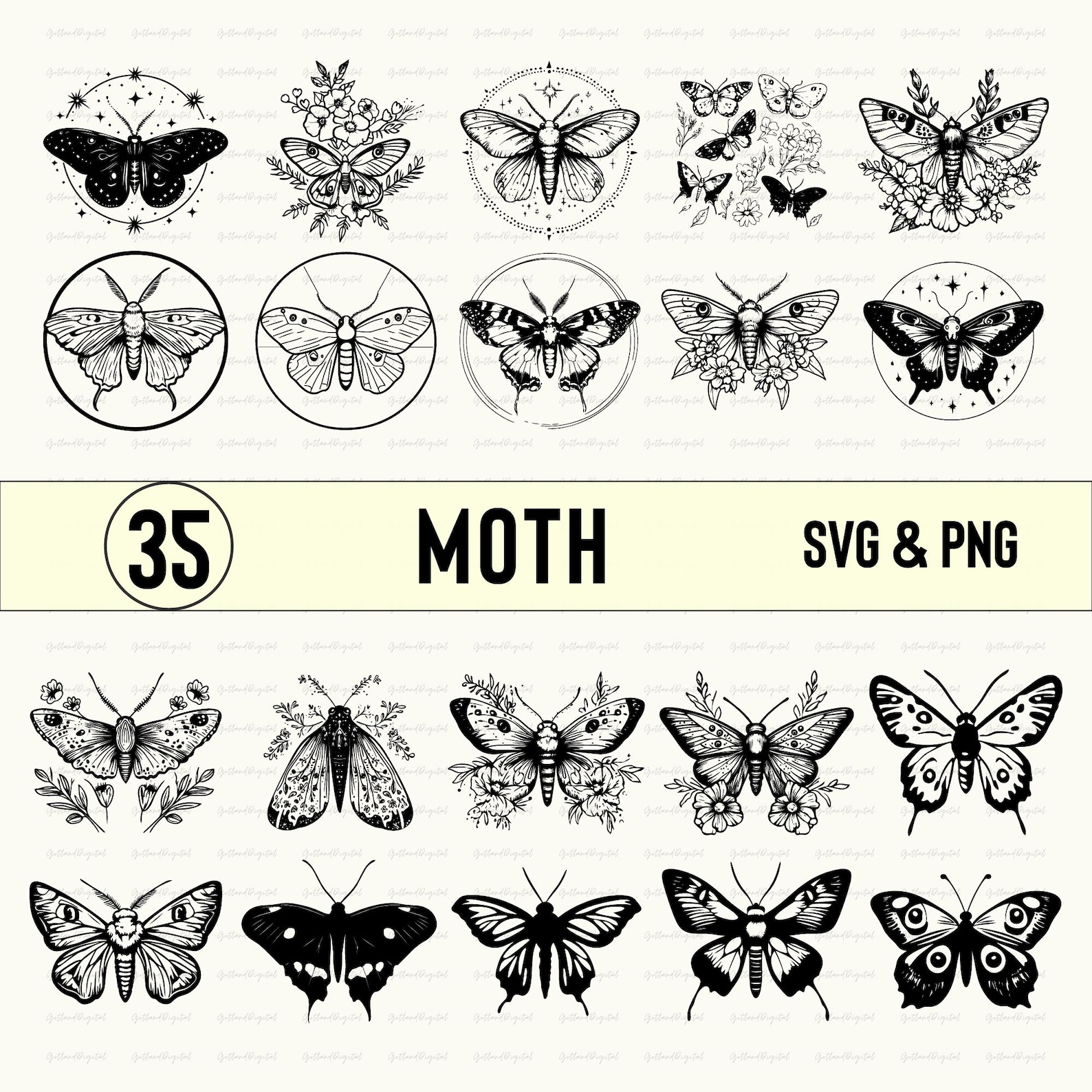 Moth SVG PNG Clipart: Silhouette Vector Cut Files - Etsy