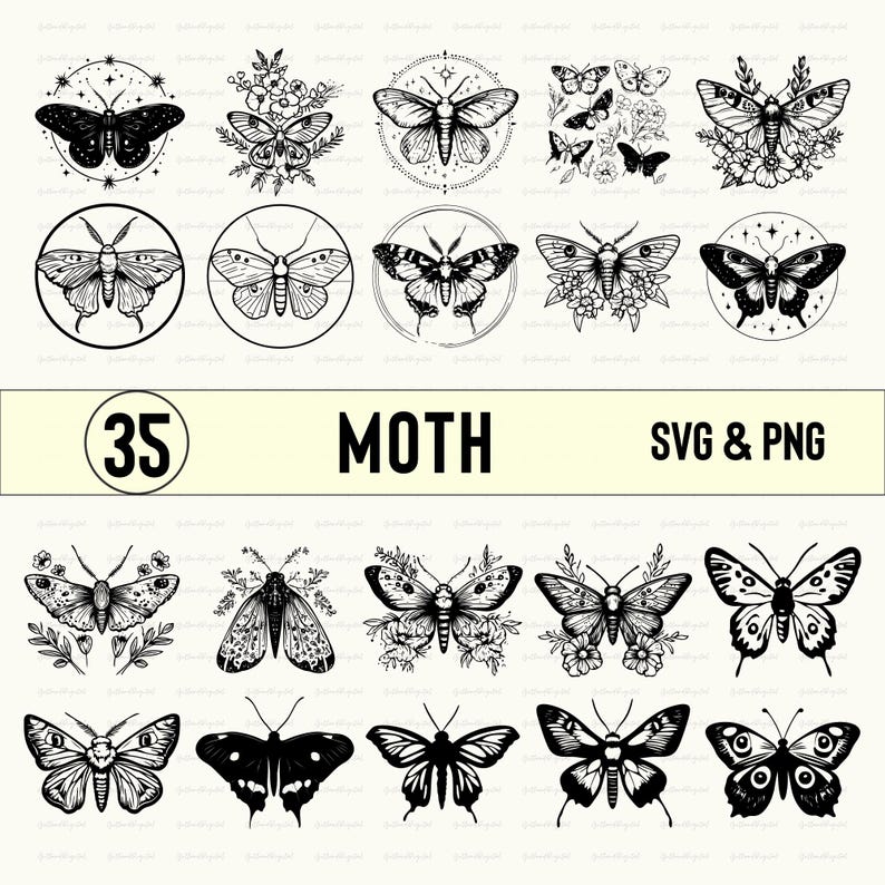 Moth SVG PNG Clipart: Silhouette Vector Cut Files - Etsy