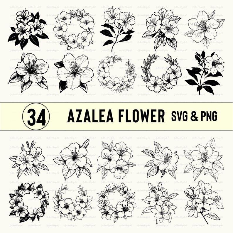 Azalea Flower Svg Png Bundle, Azalea Flower Clipart, Azalea Flower ...