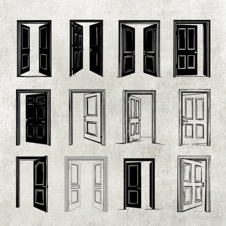 Open Door Silhouette Bundle Svg, Open Door Svg Vector Set, Open Door Clipart Png, Open Door ...