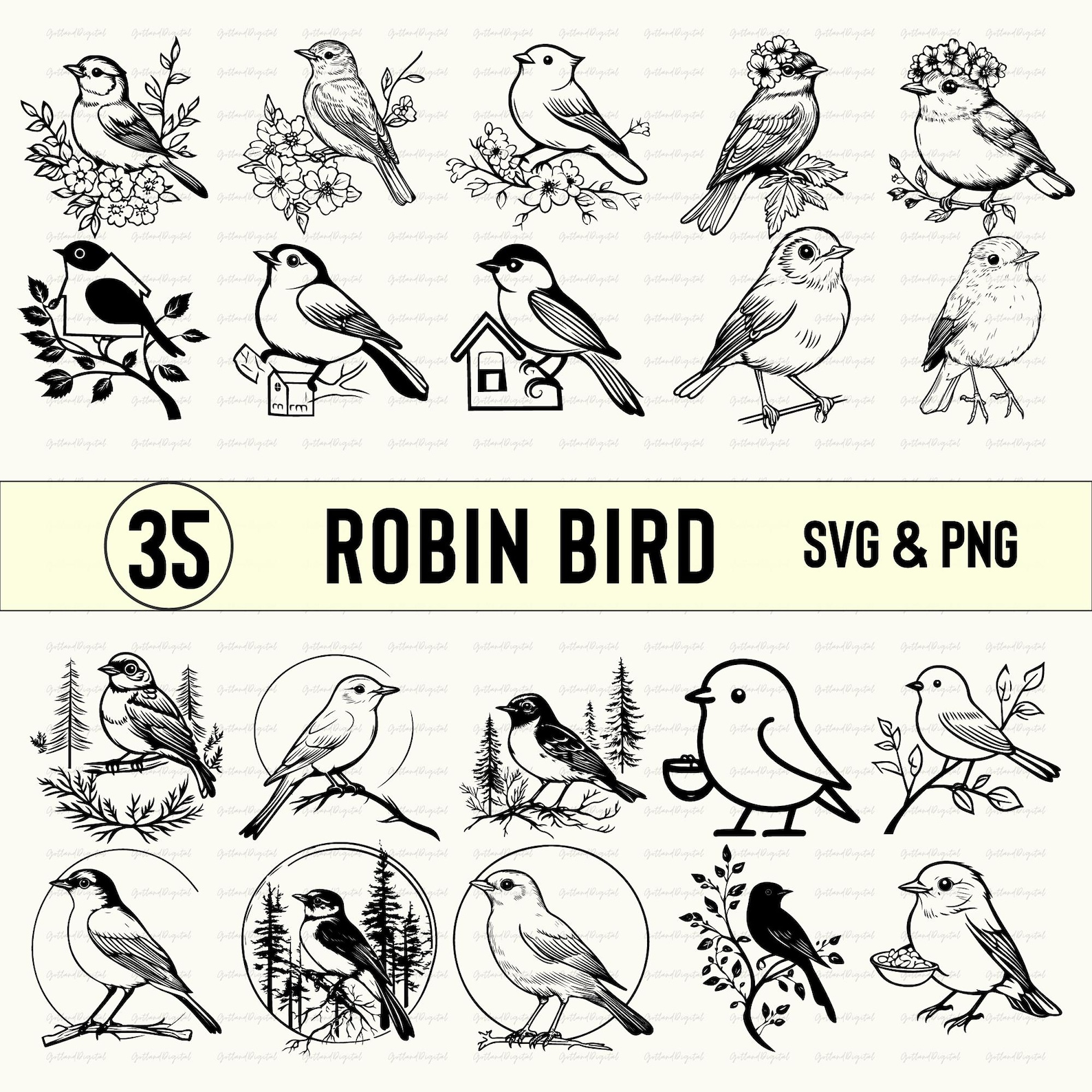 Robin Bird Clipart: Silhouette Vector Cut Files (SVG, PNG) - Etsy