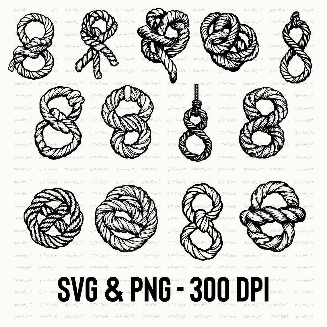 Rope Knot Svg Bundle, Rope Knot Silhouette, Rope Knot Clipart, Rope ...