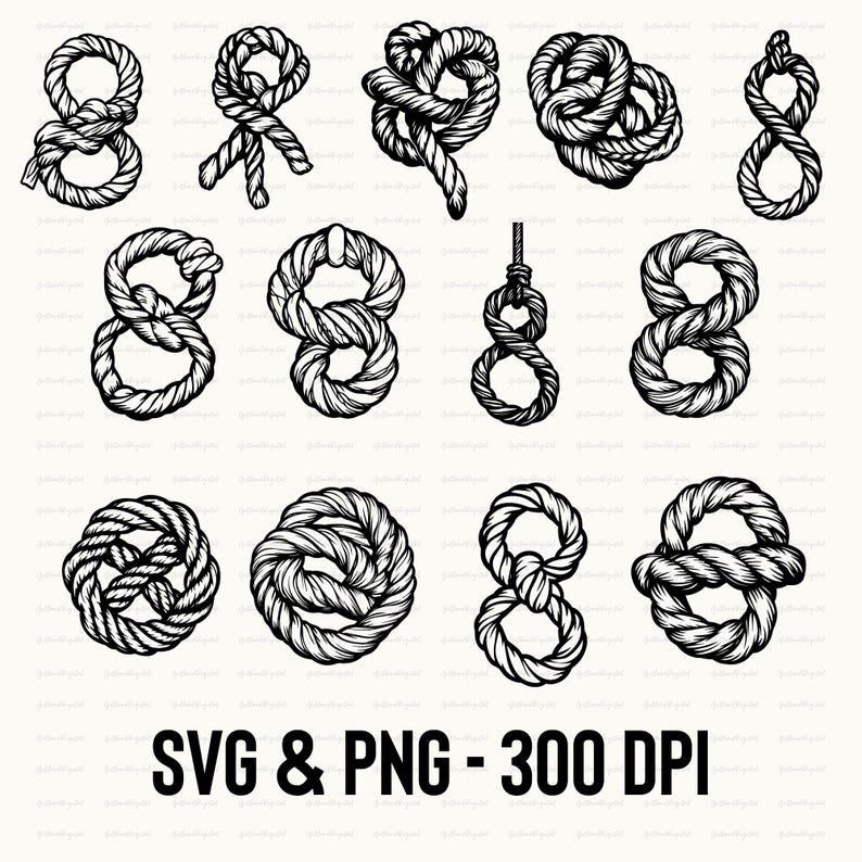 Rope Knot Svg Bundle, Rope Knot Silhouette, Rope Knot Clipart, Rope ...