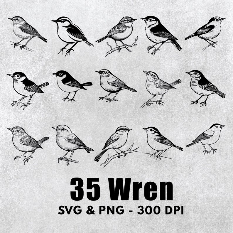Wren Silhouette SVG Bundle: Bird Clipart, Decal, Logo (PNG, Cut Files ...