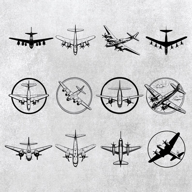 Bomber Airplane Clipart: Silhouette Vector Graphics (SVG, PNG) - Etsy