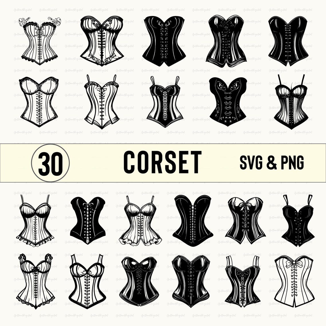 Corset Svg Bundle, Corset Silhouette Png, Corset Clipart, Corset Vector ...
