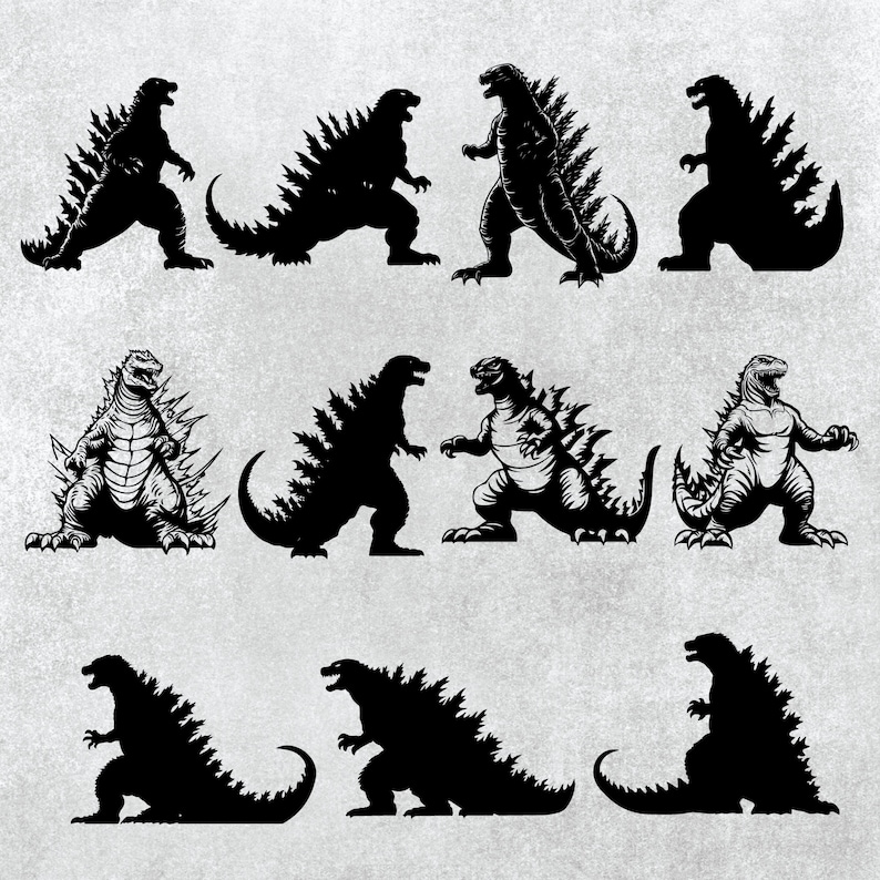Godzilla Silhouette SVG Bundle: Vector Clipart, Cricut Cut File (PNG ...