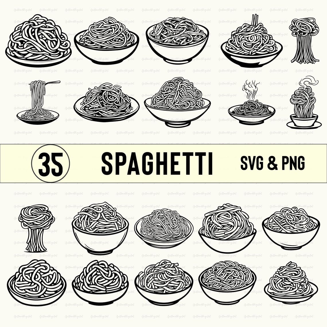Spaghetti SVG PNG Bundle: Clipart Silhouette Vector Art (digital ...