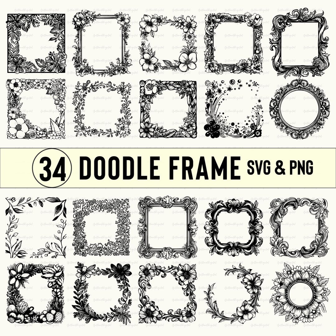 Doodle Frame Svg Png Bundle, Doodle Frame Clipart, Doodle Frame ...