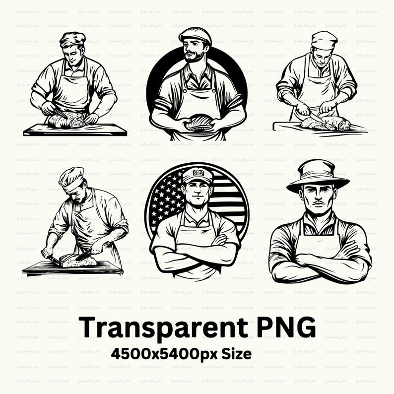 Butcher Illustration Set: SVG, PNG Clipart, Decal Art - Etsy