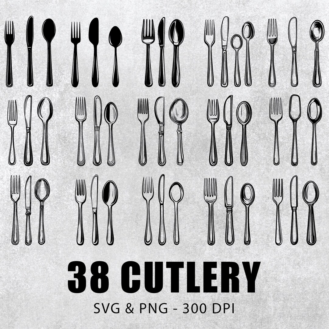 Cutlery Silhouette Bundle Svg, Cutlery Svg Vector Set, Cutlery Clipart ...
