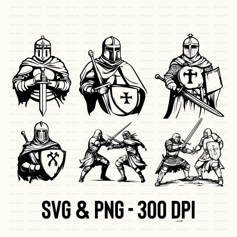 Crusader Clipart: Silhouette Vector Cut Files (SVG, PNG) - Etsy
