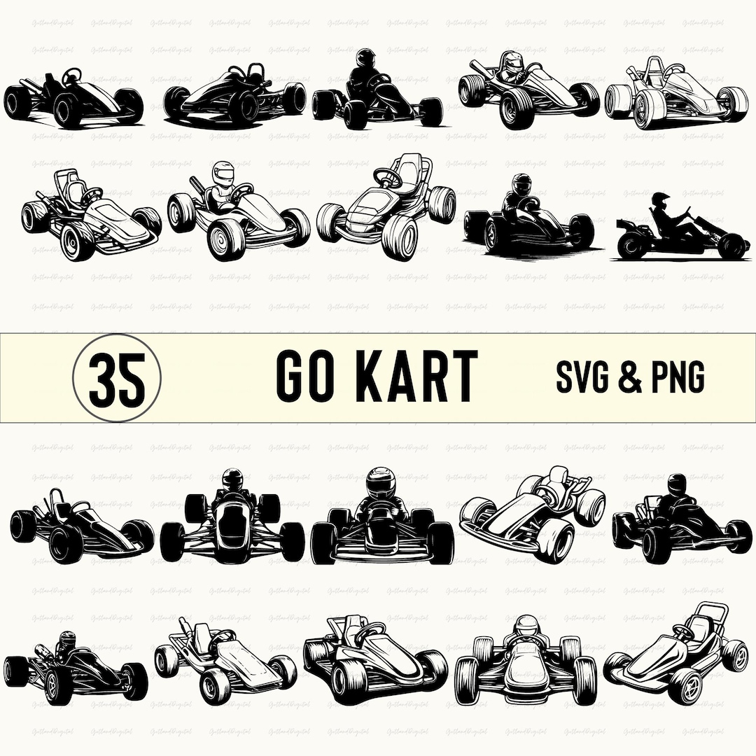 Go Kart SVG Bundle: Clipart, Silhouette, Vector (PNG) - Etsy