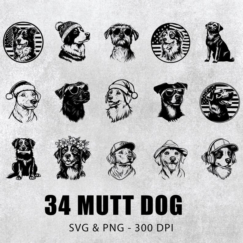 Mutt Dog Svg Bundle, Mutt Dog Silhouette Set, Mutt Dog Clipart, Mutt ...