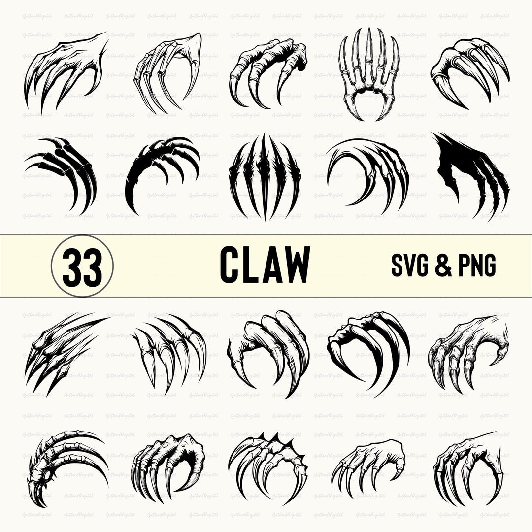 Claw Silhouette Bundle Svg, Claw Svg Vector Set, Claw Clipart Png, Claw ...