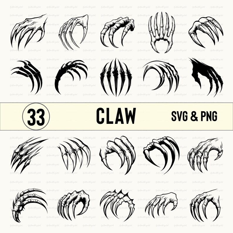 Claw Silhouette Bundle Svg, Claw Svg Vector Set, Claw Clipart Png, Claw ...